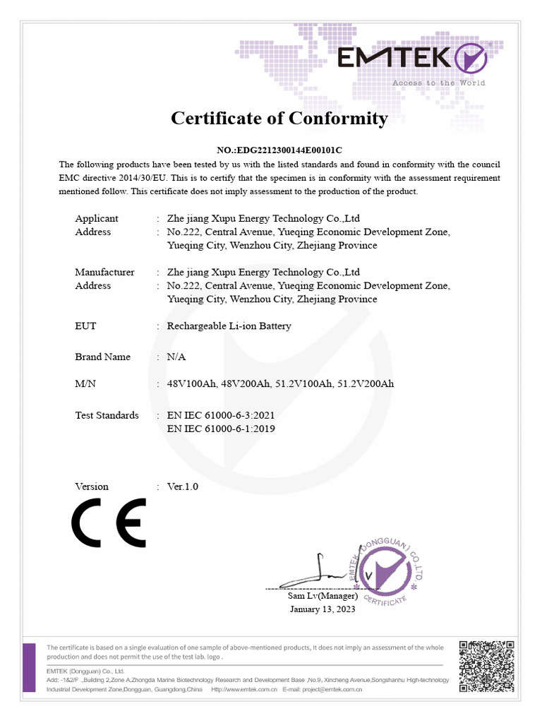 Certificate of Conformity for Li-ion Batteries | PDF