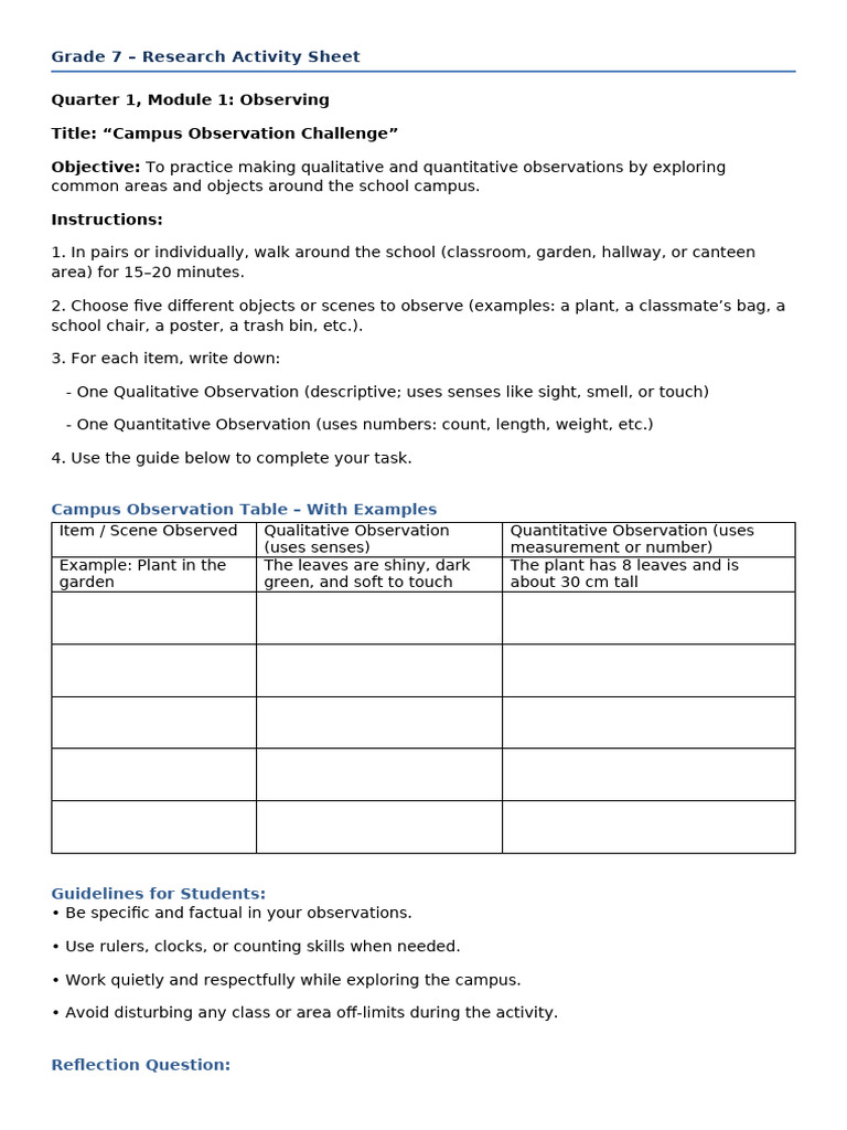 Campus Observation Challenge Guide | PDF