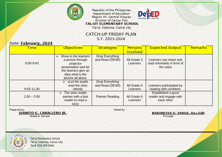 Catch Up Friday Template | PDF