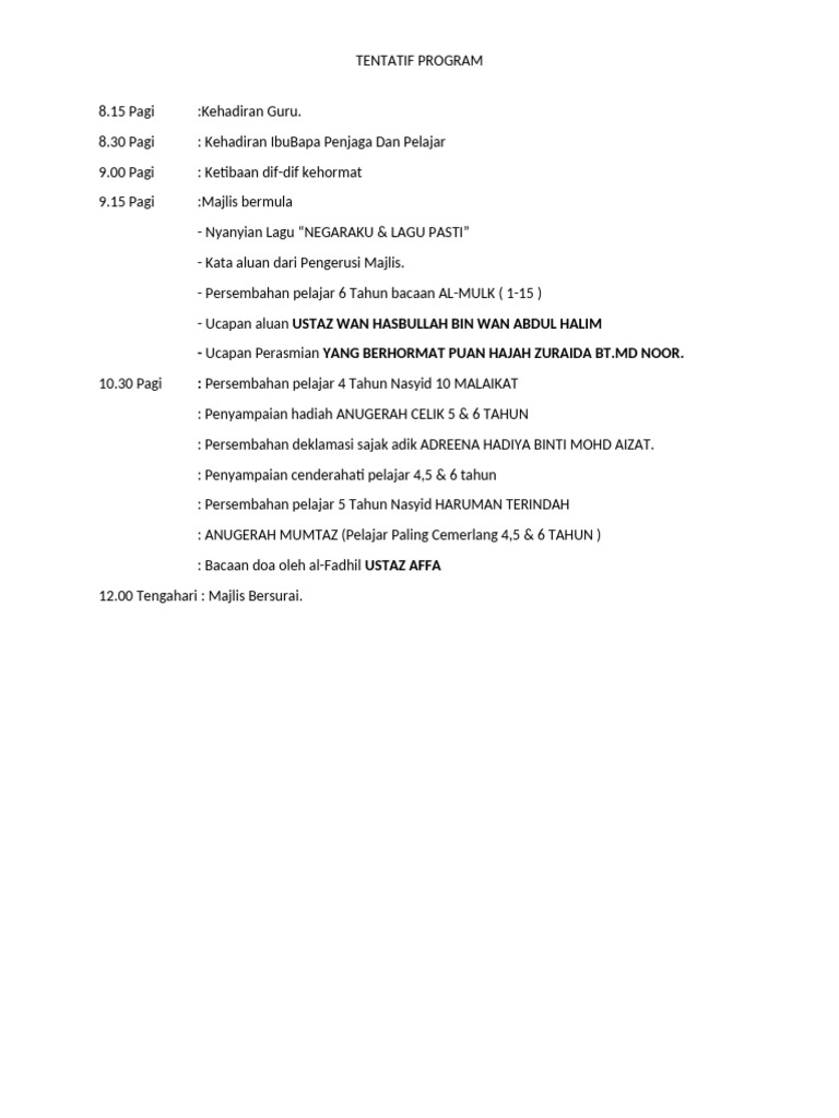 Tentatif Program Ihtifal 2024 | PDF