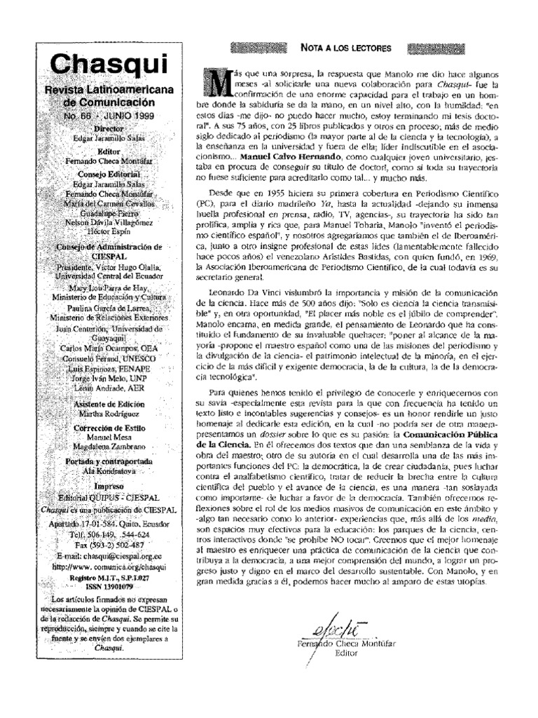 Calvo, M. (1999) Democracia y Periodismo Científico | PDF