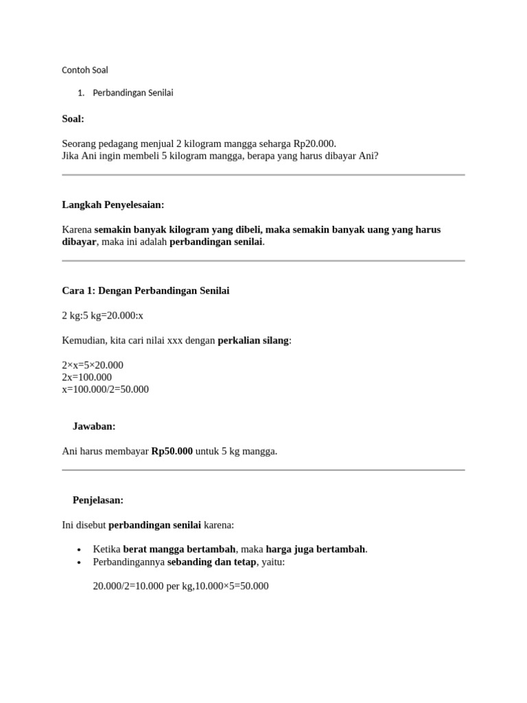Contoh Soal Perbandingan Dan Persen | PDF