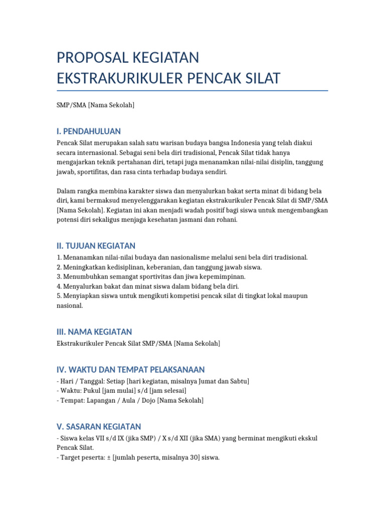 Proposal Ekskul Pencak Silat | PDF