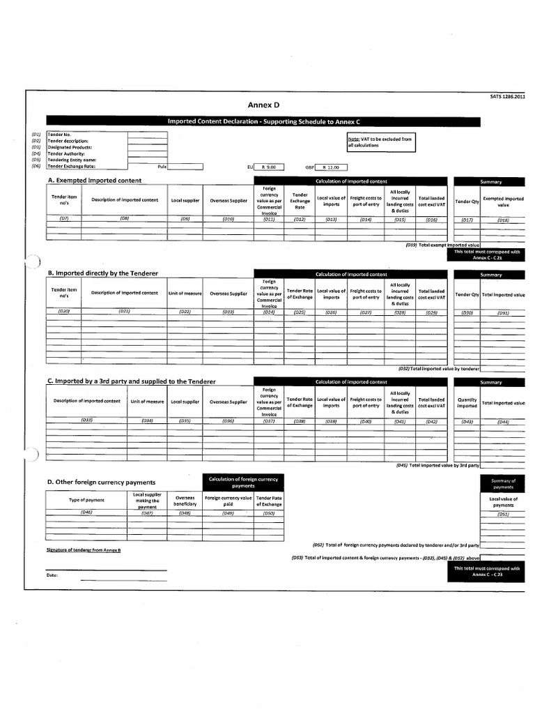 Annex-D - Imports Declaration-Supporting Schedule To Annex C | PDF