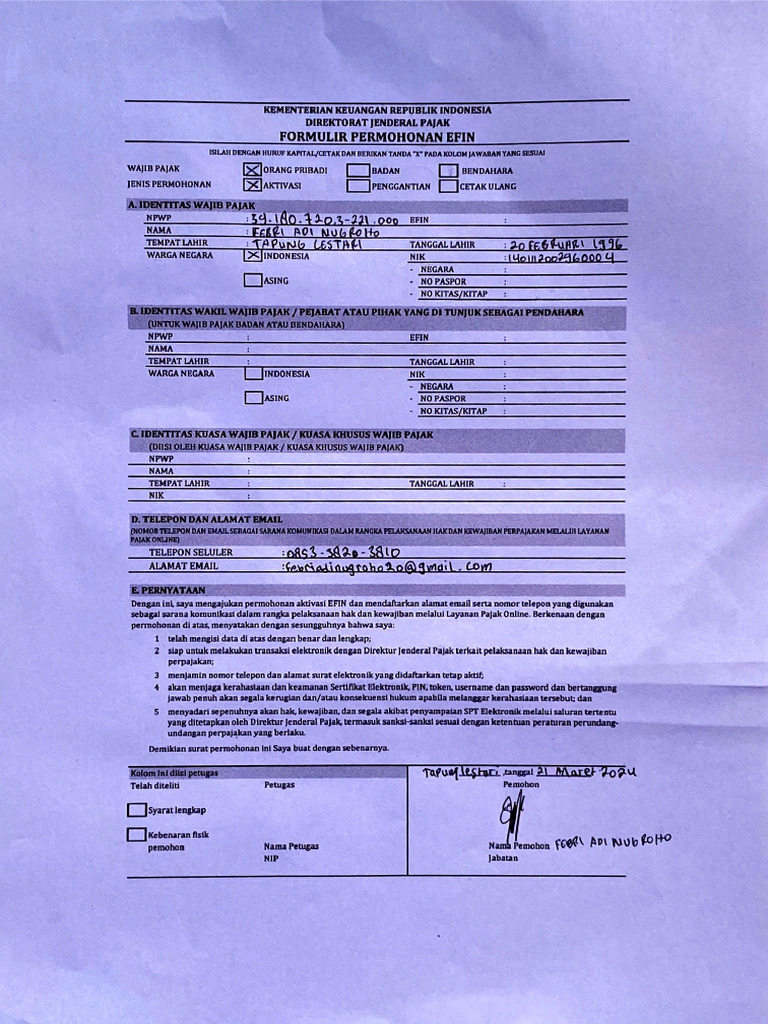 Scan Formulir Permohonan EFIN | PDF