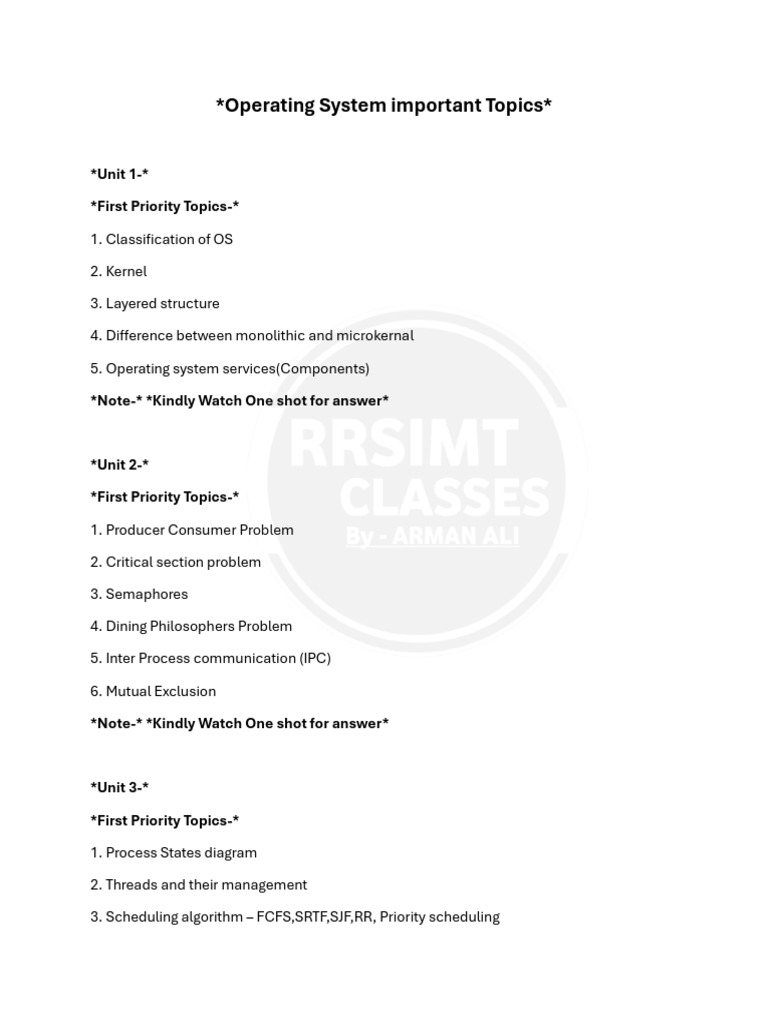 Operating System Important Topics (RRSIMT) | PDF