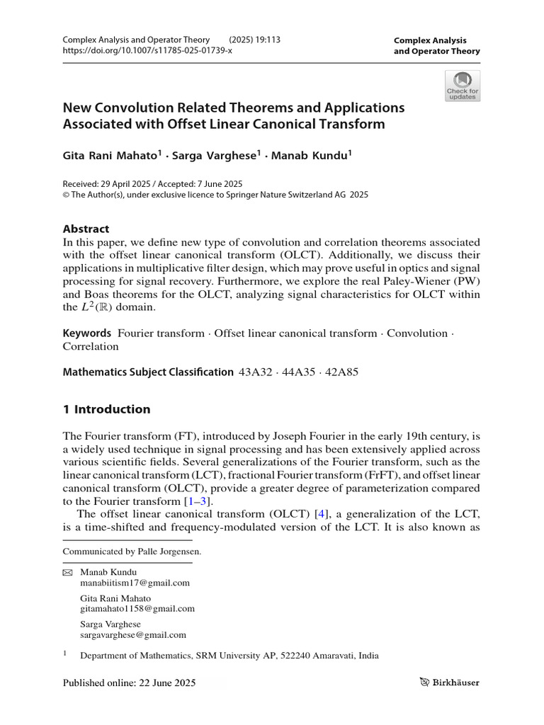 New Convolution Related Theorems and Applications Associated With Offset Linear Canonical ...
