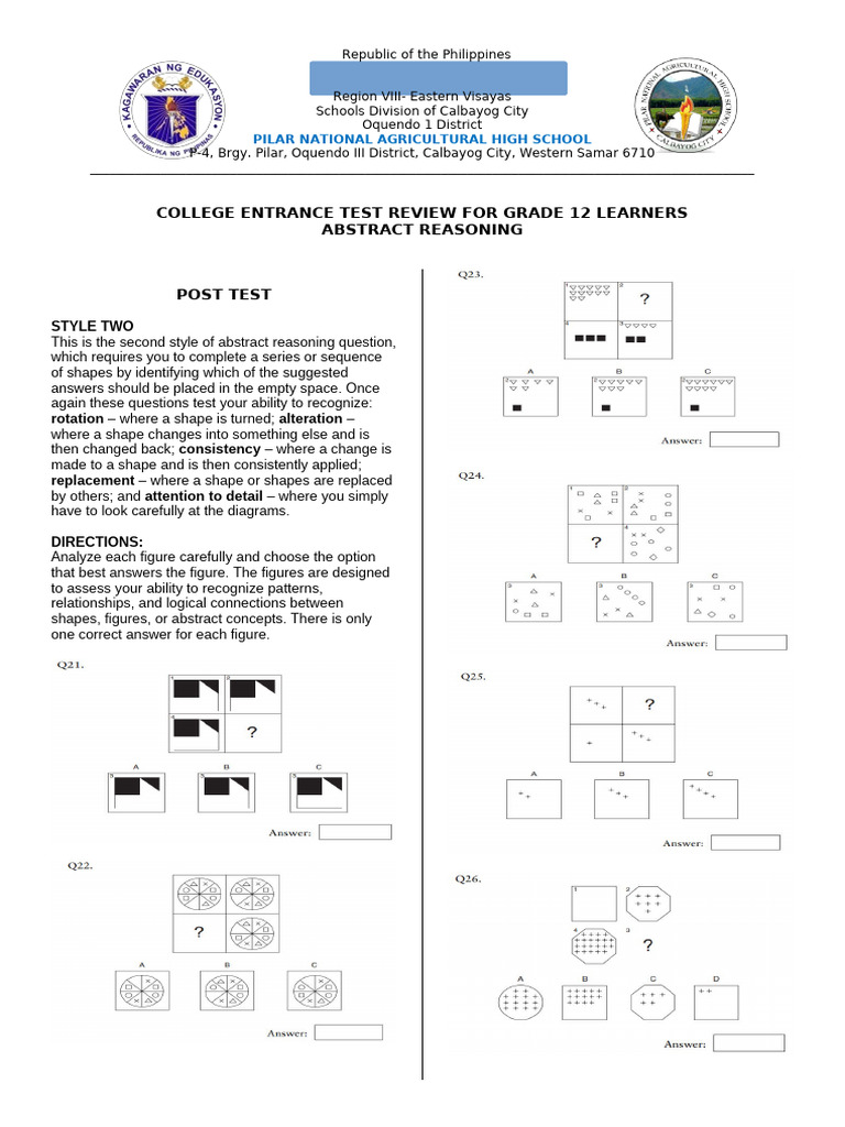 Grade 12 Abstract Reasoning Test Review | PDF