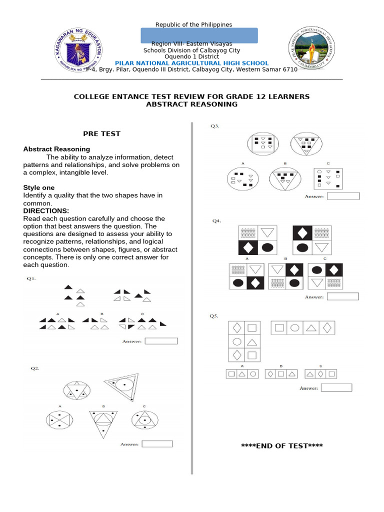 Grade 12 Abstract Reasoning Review | PDF