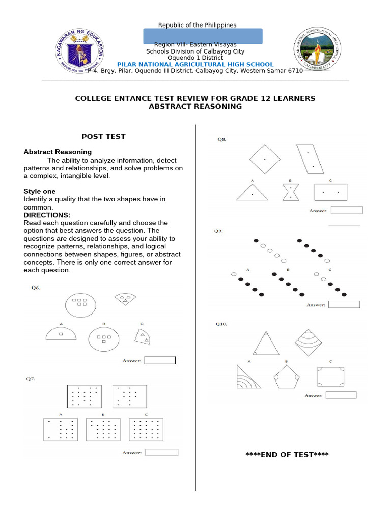 STYLE 1 Abstract Reasoning Post-Test | PDF