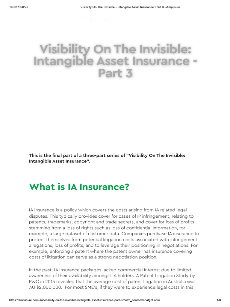 Visibility On The Invisible - Intangible Asset Insurance - Part 3 ...
