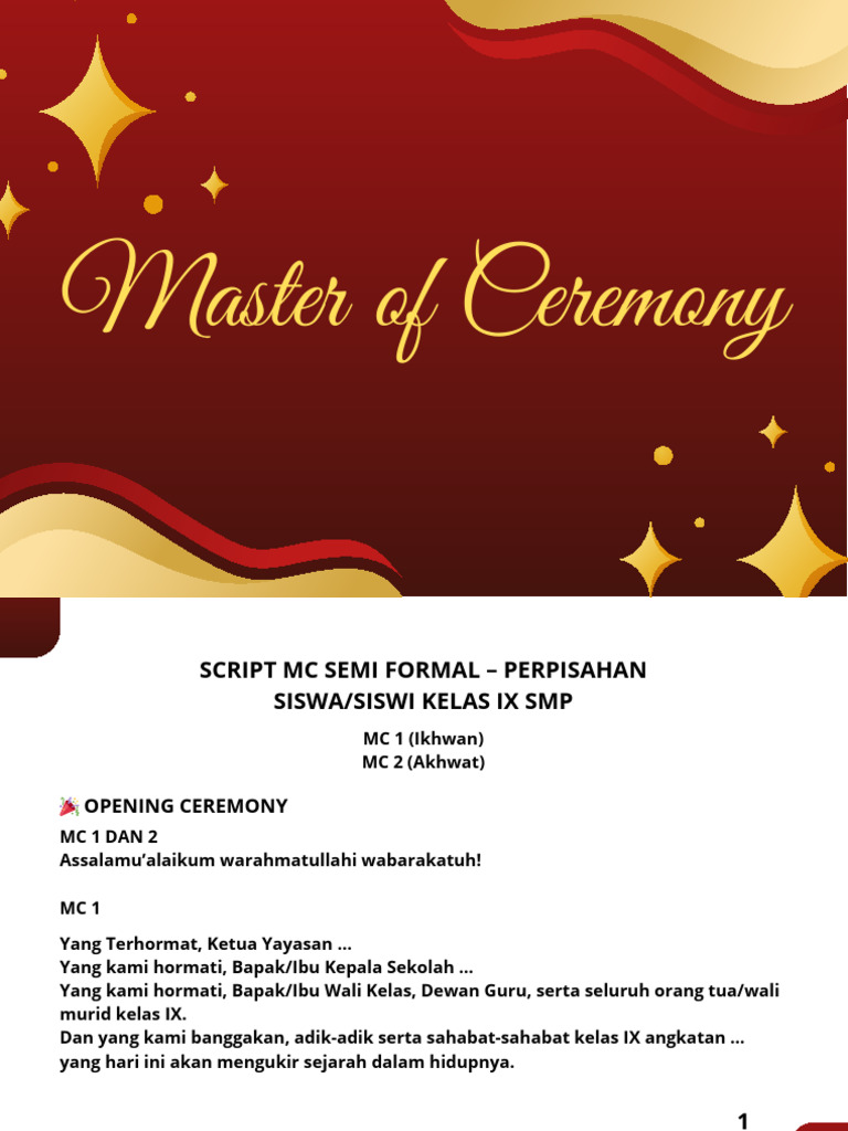 ? Script MC Semi Formal - Perpisahan | PDF
