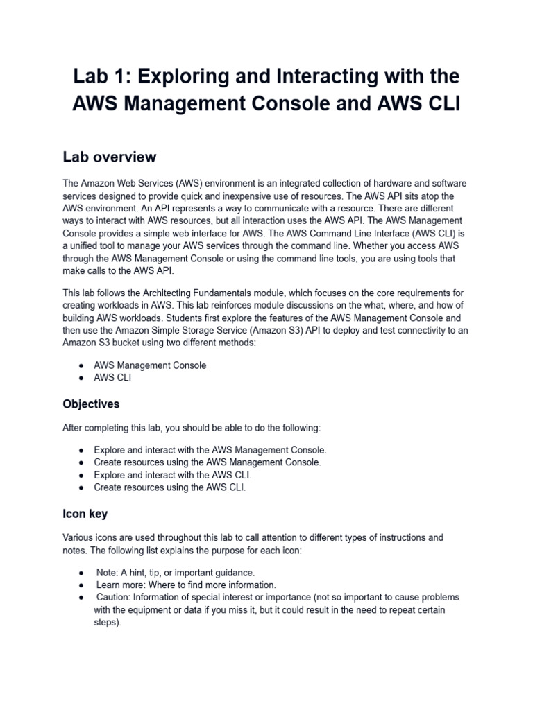 AWS Management Console & CLI Lab Guide | PDF | Ip Address | Amazon Web ...
