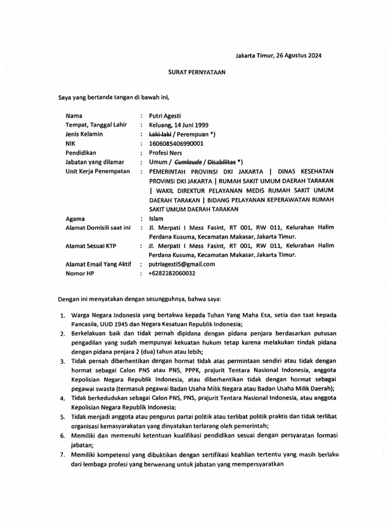 Surat Pernyataan Gabung | PDF