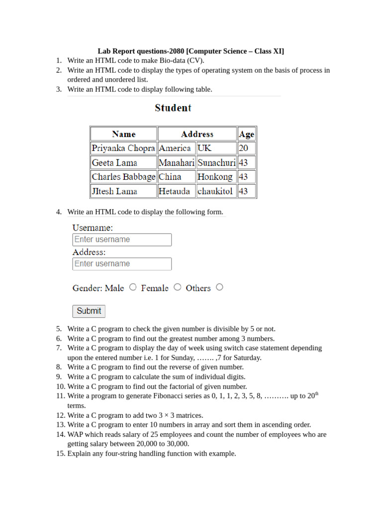 Computer Science Lab Report Tasks | PDF | Html Element | Computer ...