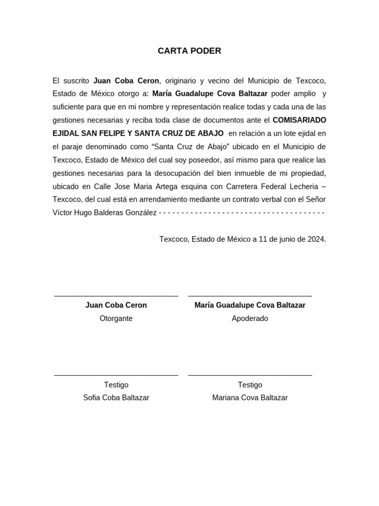 Carta Poder Juan Coba Ceron | PDF