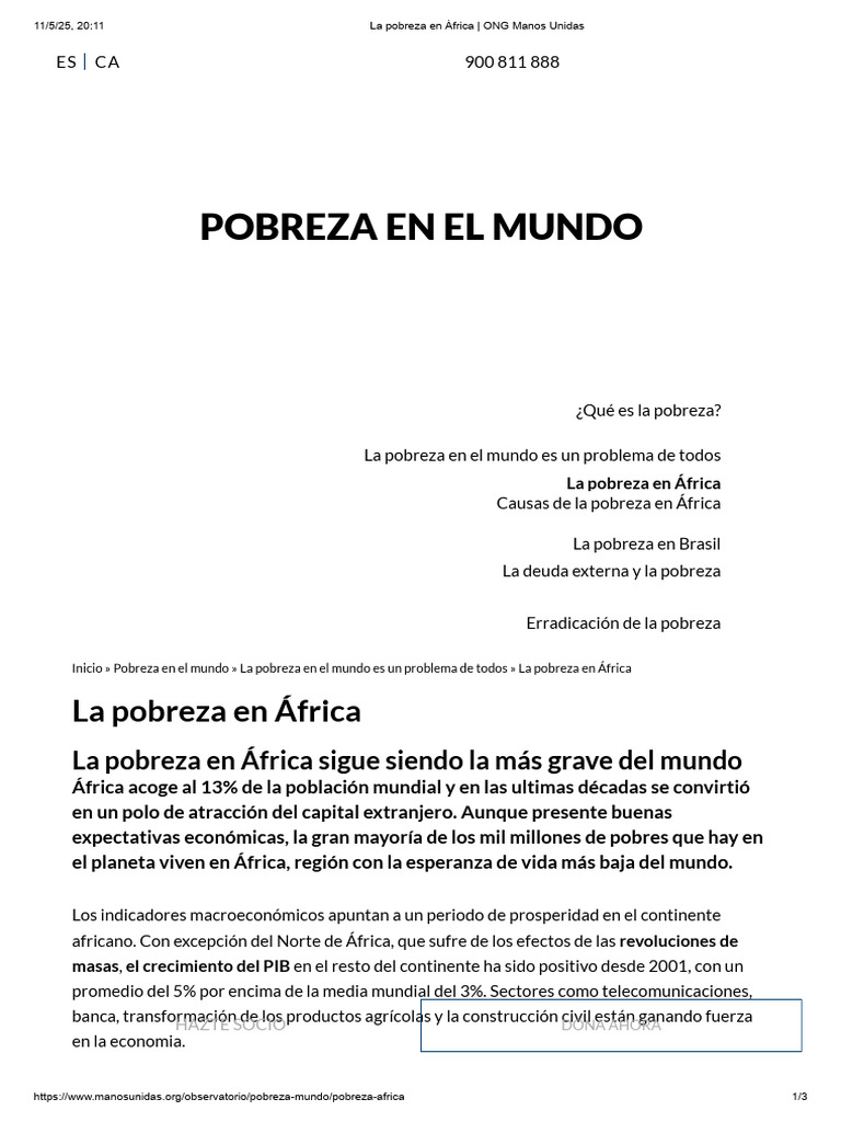 La Pobreza en África - ONG Manos Unidas | PDF | África | Pobreza