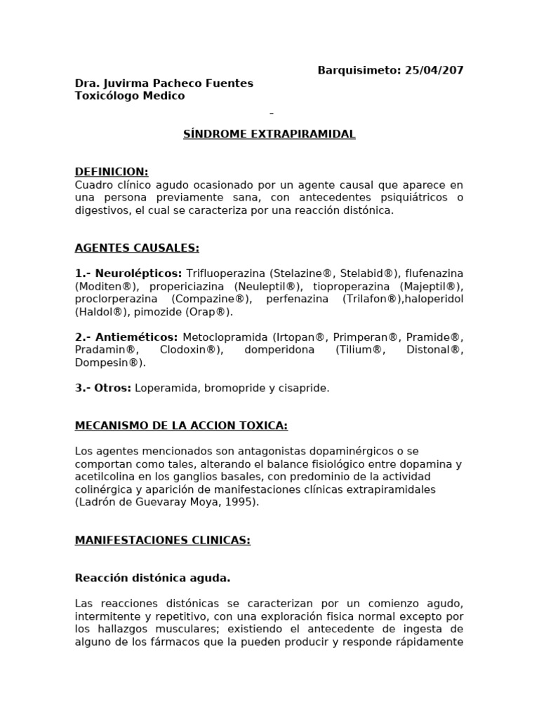 Síndrome Extrapiramidal: Causas y Tratamiento | PDF | Especialidades ...