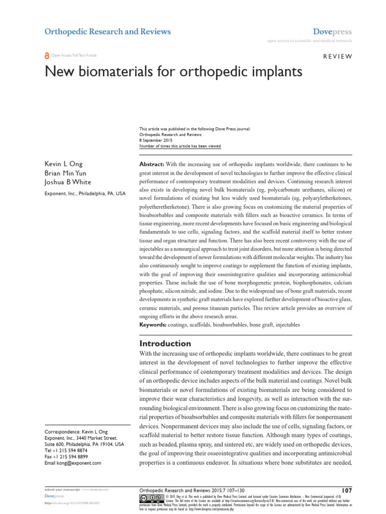 New Biomaterials For Orthopaedic Implants 090815 | PDF | Tissue ...