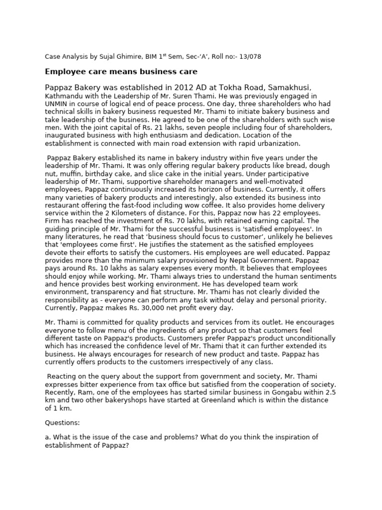 Pappaz Bakery Case Study | PDF | Employment | Swot Analysis
