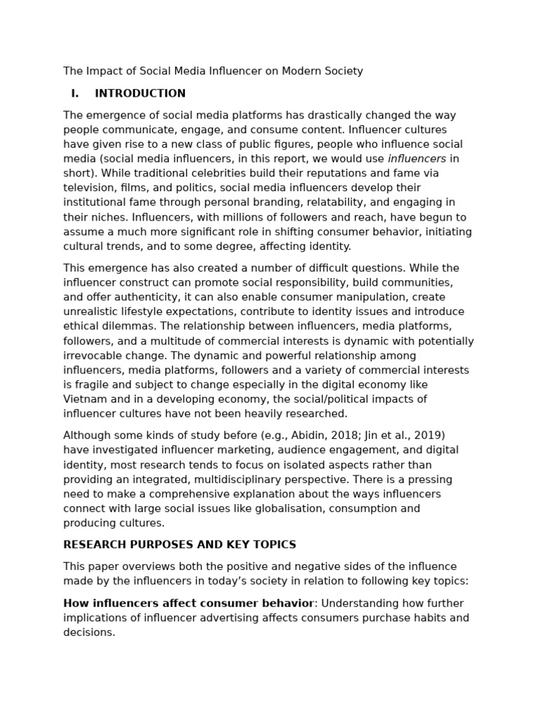 The Impact of Social Media Influencer On Modern Society | PDF ...