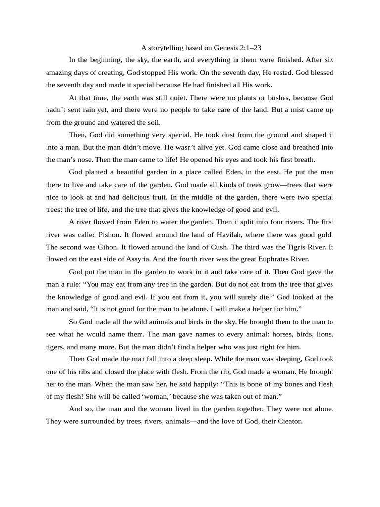 Storytelling from Genesis 2: Creation and Life | PDF | Garden Of Eden