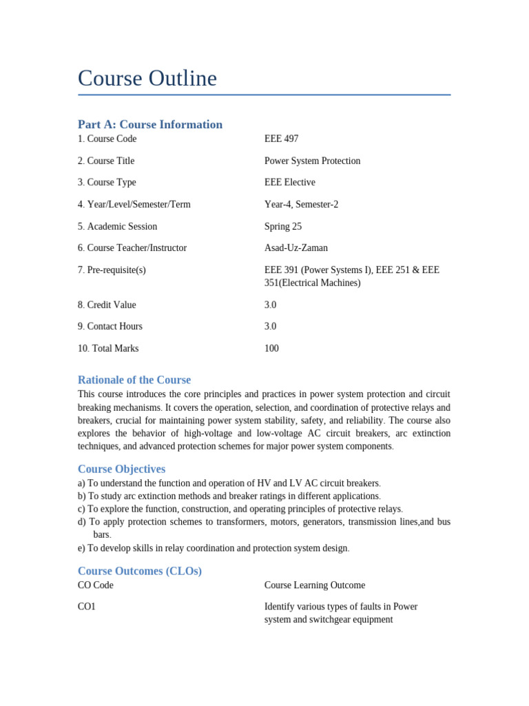 Power System Protection Course Outline | PDF | Relay | Electrical ...