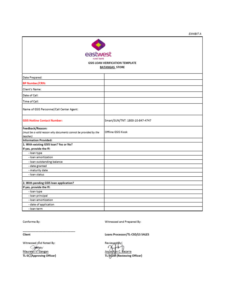 GSIS Hotline Verification Form | PDF
