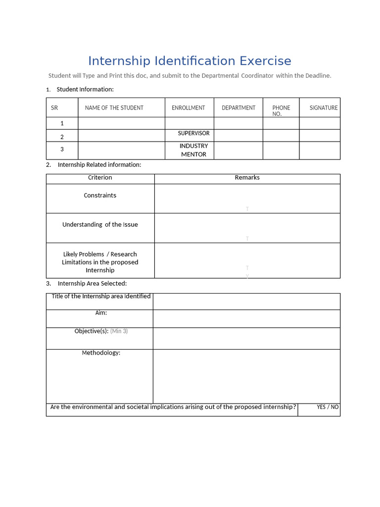 Internship Identification Exercise | PDF