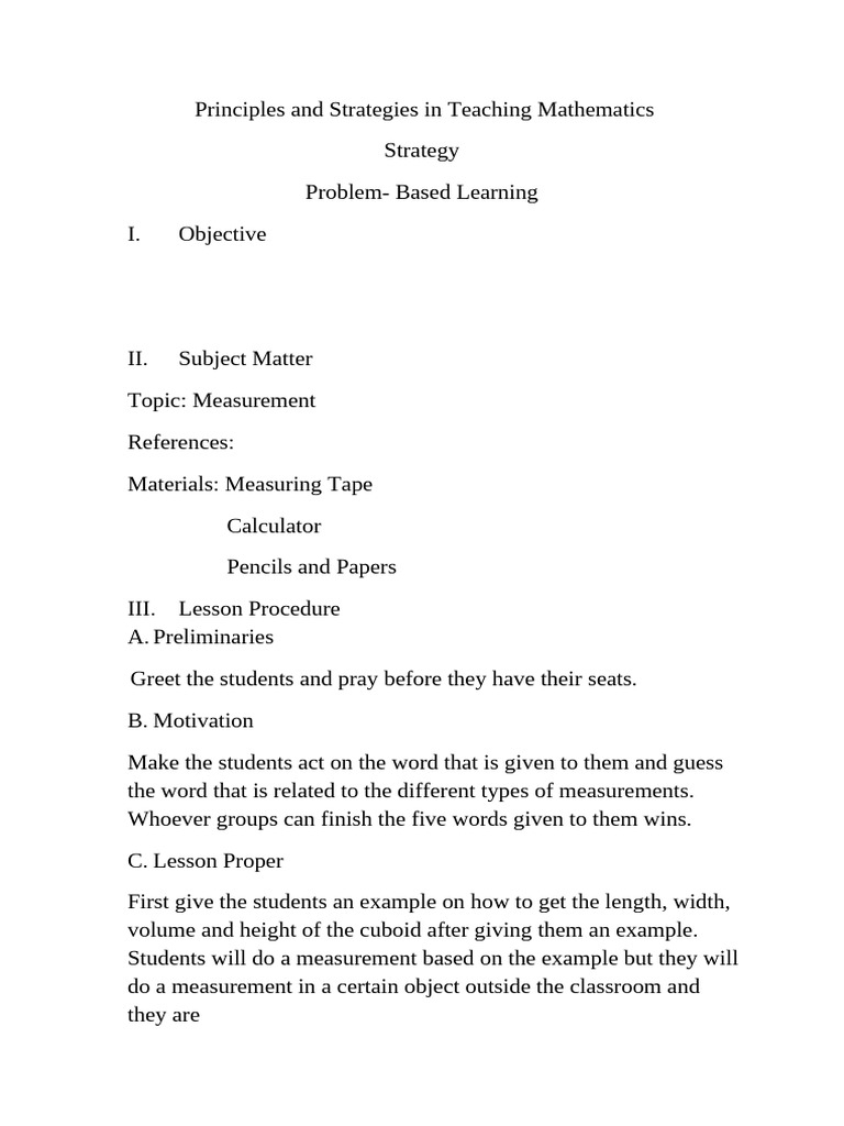 Principles and Strategies in Teaching Mathematics - Docx SDLP | PDF