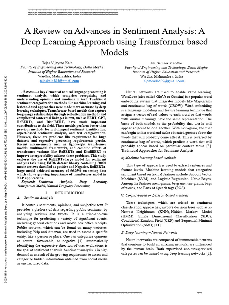 A Review On Advances in Sentiment Analysis A Deep Learning Approach ...
