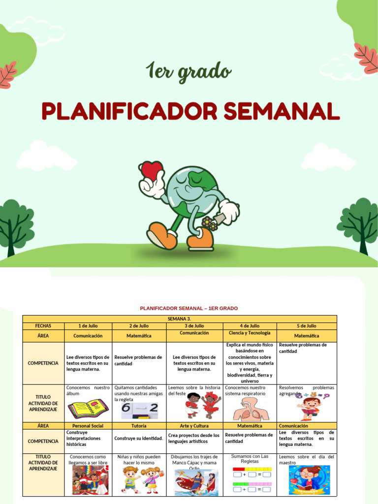 Planificador Semanal 1er Grado - Semana 3 | PDF