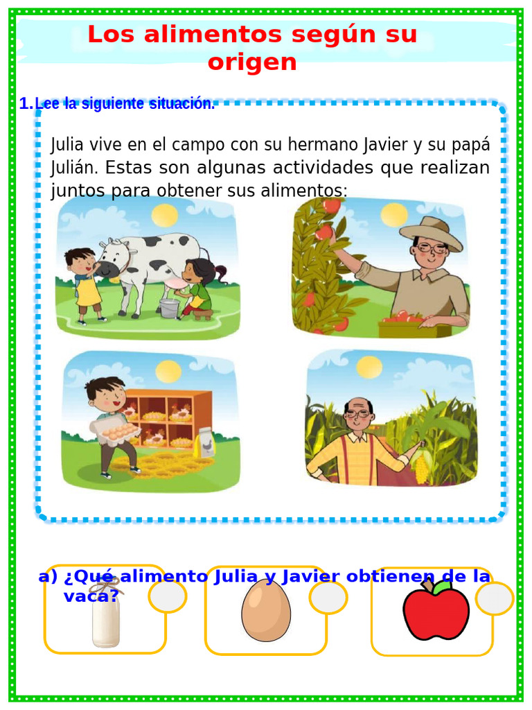 Ficha de Los Alimentos Segun Su Origen | PDF