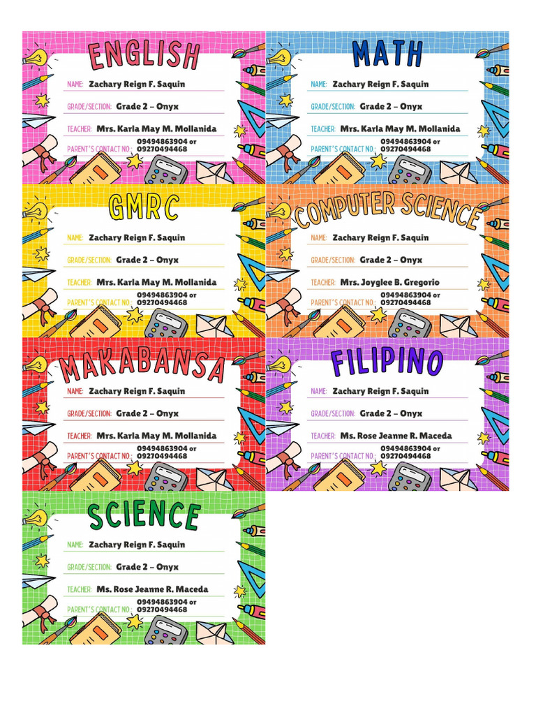Subject Notebook Label | PDF