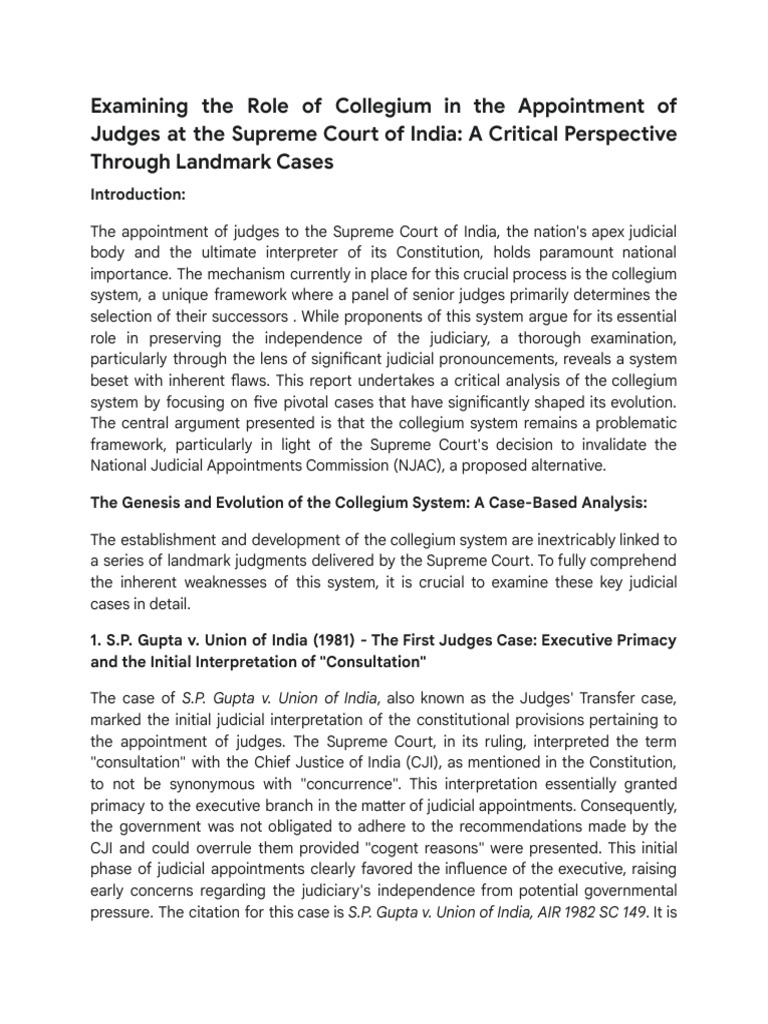 Collegium System in India's Supreme Court | PDF | Supreme Court Of The ...