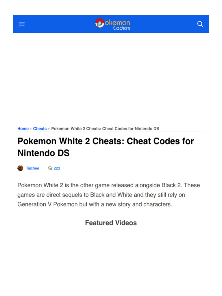 Pokemon White 2 Cheats - PokemonCoders | PDF | Pokémon | Cheating In Video Games