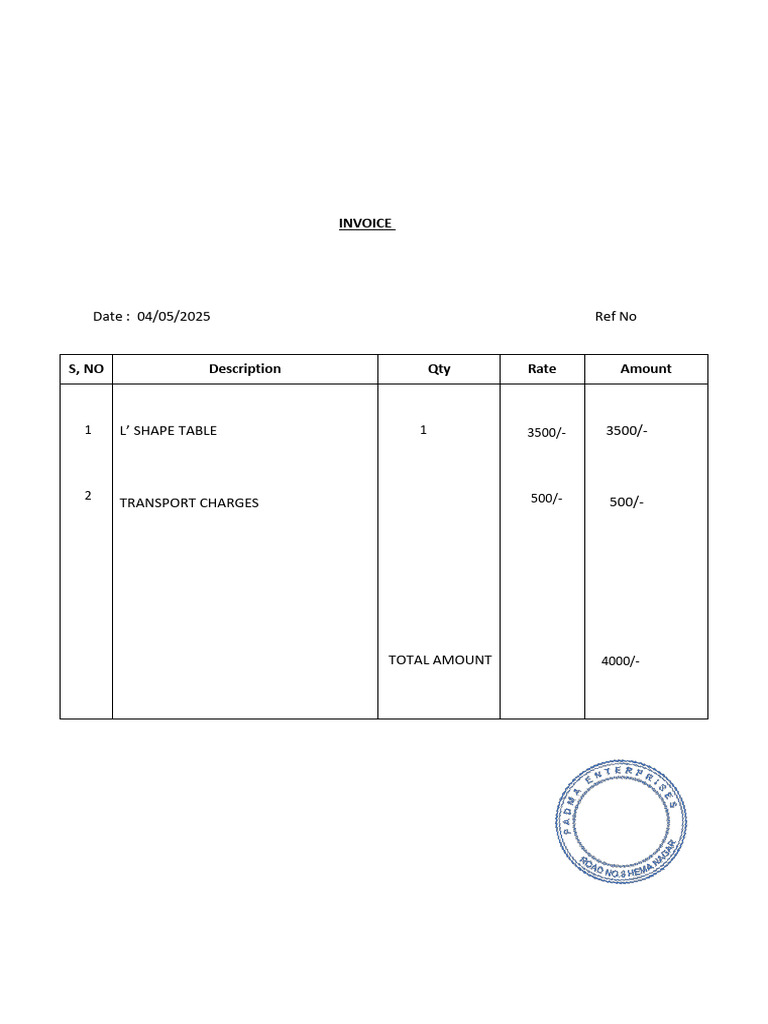 L'shape Table Invoice - pdf1 | PDF