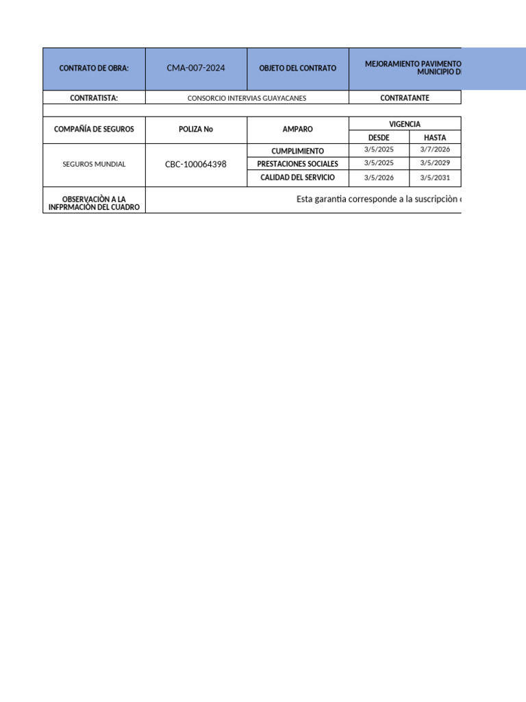 Contrato de Obra: Mejoramiento Vía Tucín | PDF | Póliza de seguros | Seguro