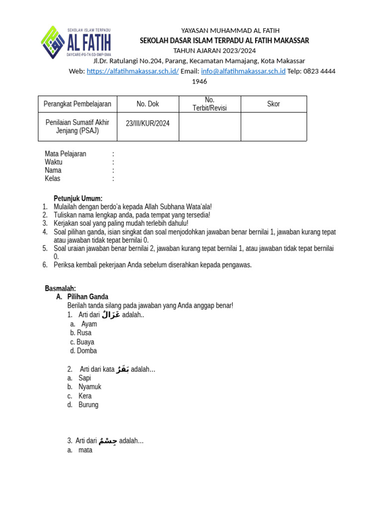 Soal UAS Arabic | PDF
