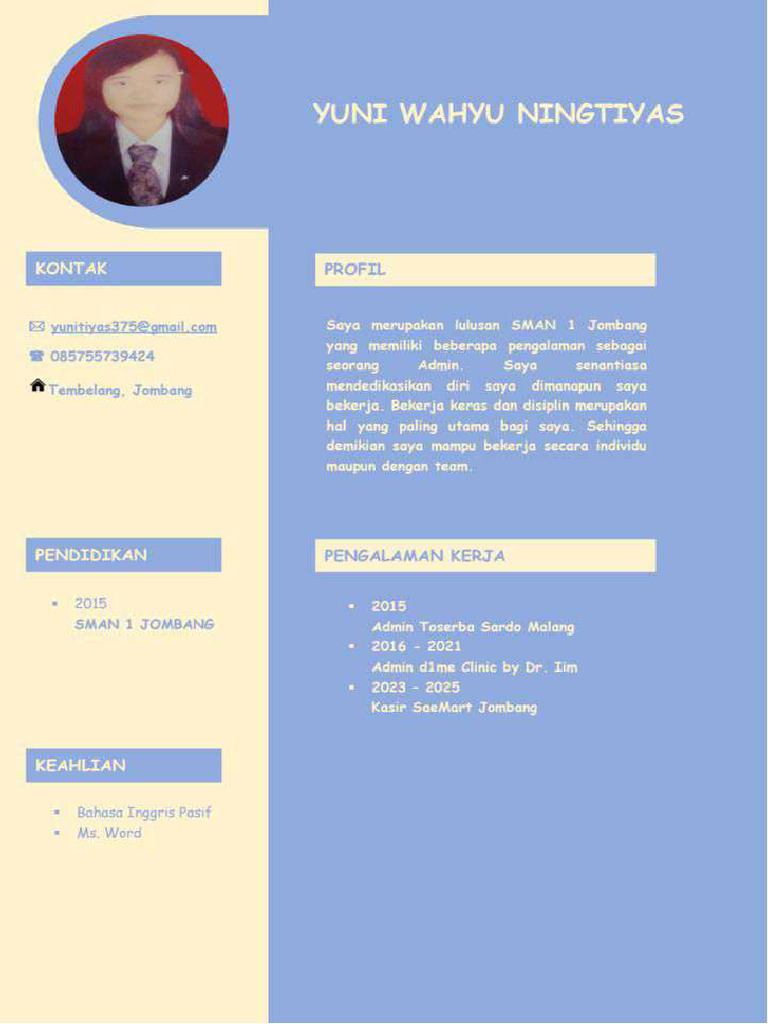 Berkas Lamaran Yuni Wahyuning Tiyas Operator Produksi | PDF