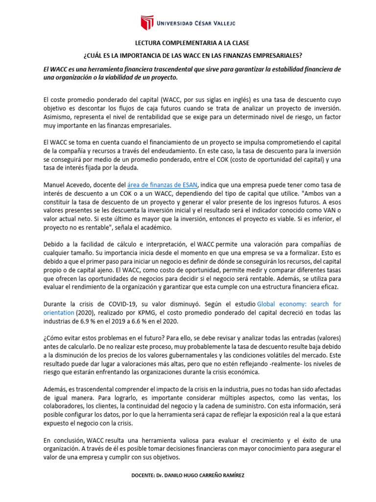 Lectura Complementaria A La Clase Sesion 15 | PDF | Flujo de caja descontado | Business