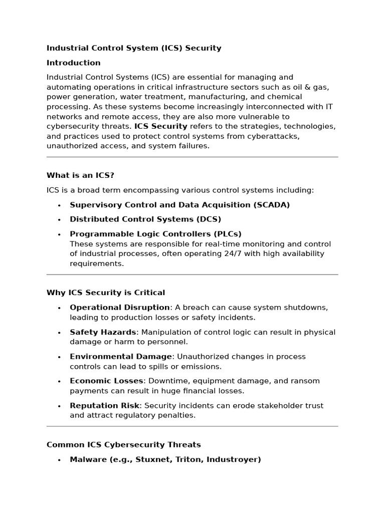Industrial Control System CS1 | PDF | Security | Computer Security