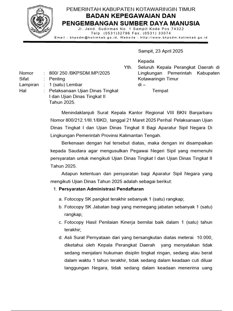 Surat Edaran Ujian Dinas 2025 | PDF