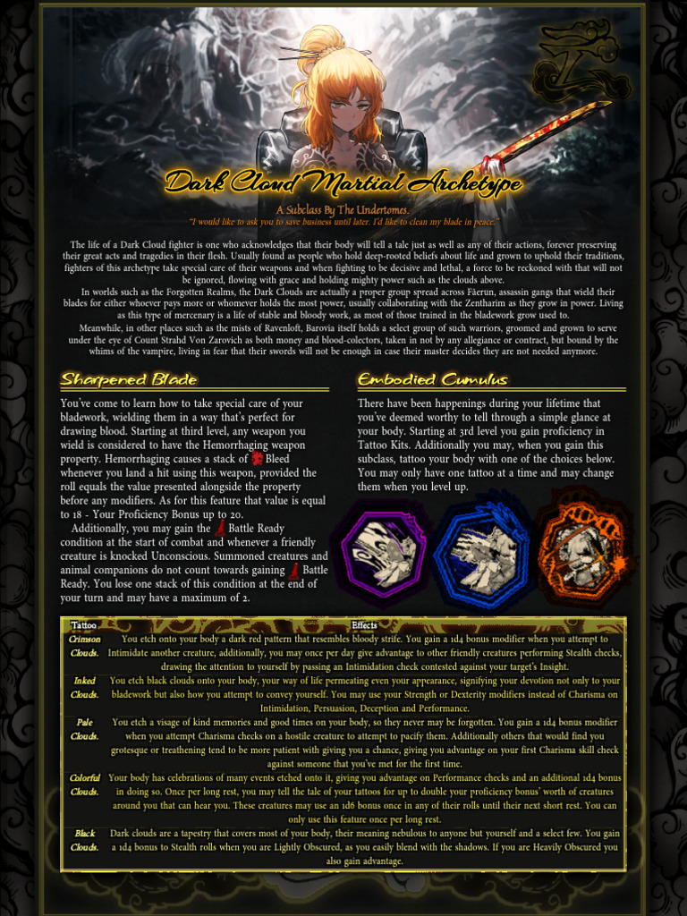 Dark Cloud Martial Archetype Dungeons & Dragons | PDF