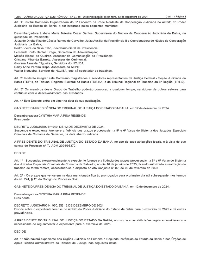 DECRETO JUDICIARIO N - 950,-Expediente Forense 2025 TJBA | PDF ...