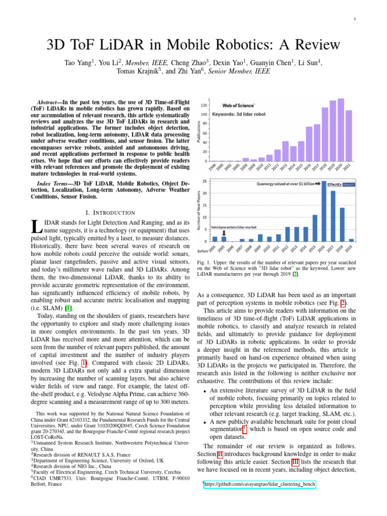 3D ToF LiDAR in Mobile Robotics A Review - Eng | PDF | Lidar | Laser