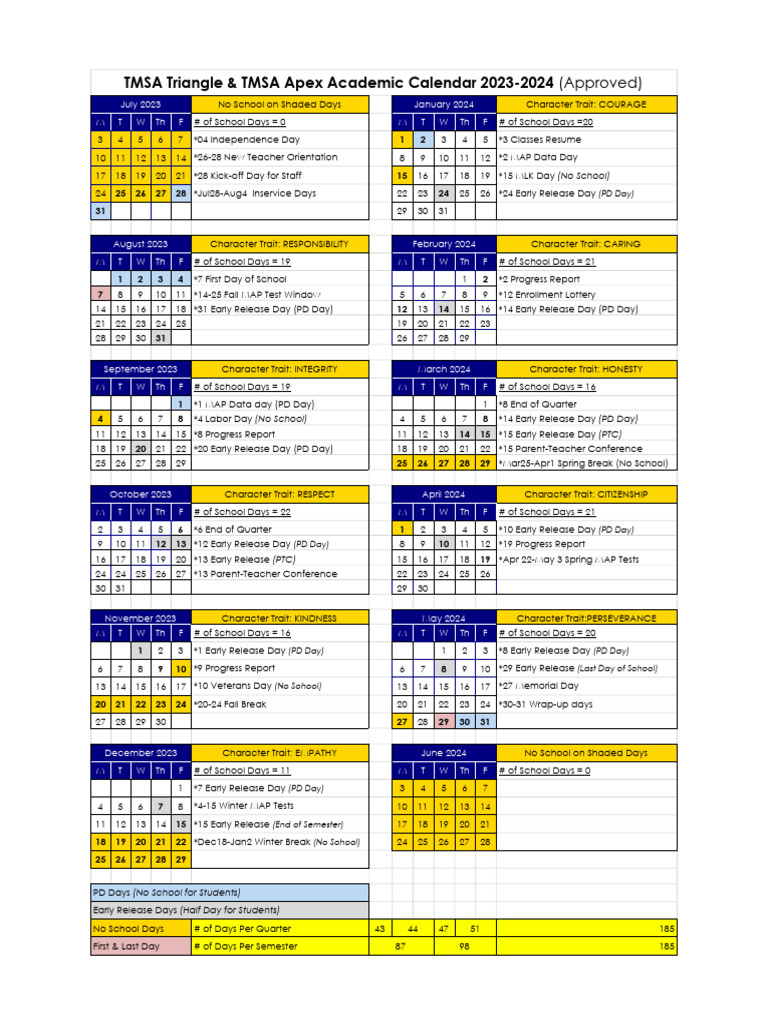 TMSA Academic Calendar 2023-2024 (Approved) | PDF