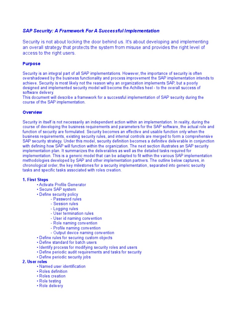 SAP Security Implementation FrameWork | PDF | Implementation ...