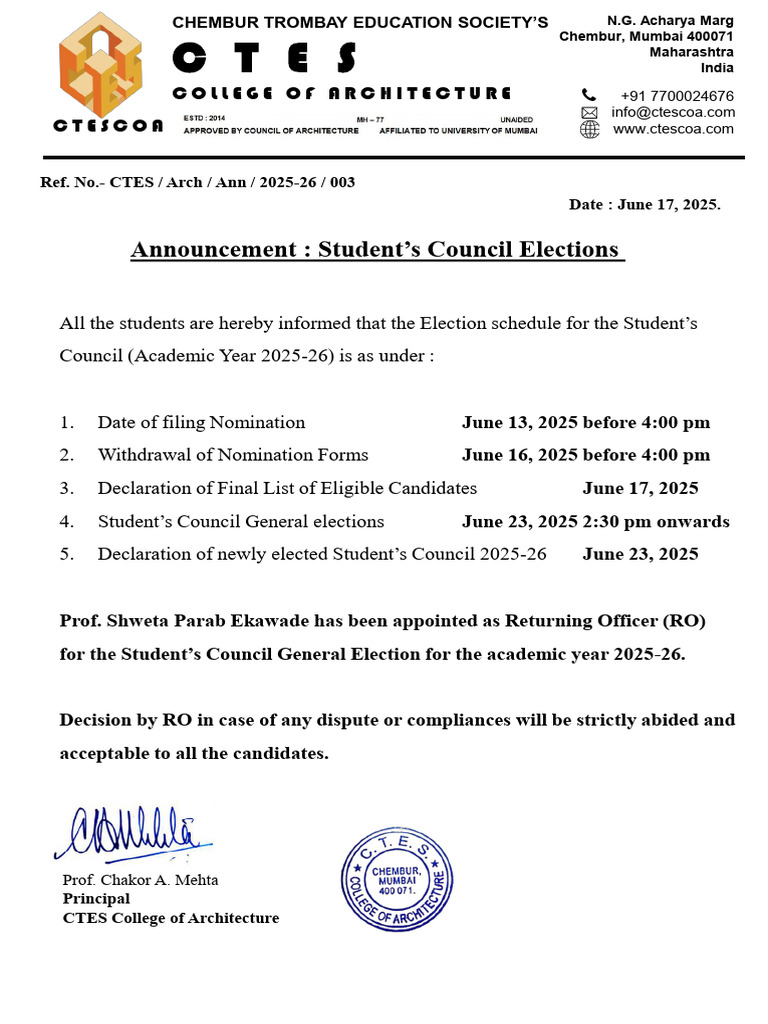 Ann 003 Student Council Elections 2025-26 | PDF