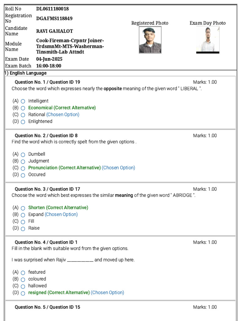 DGAFMS Exam Paper - English Language | PDF | Question | I Phone